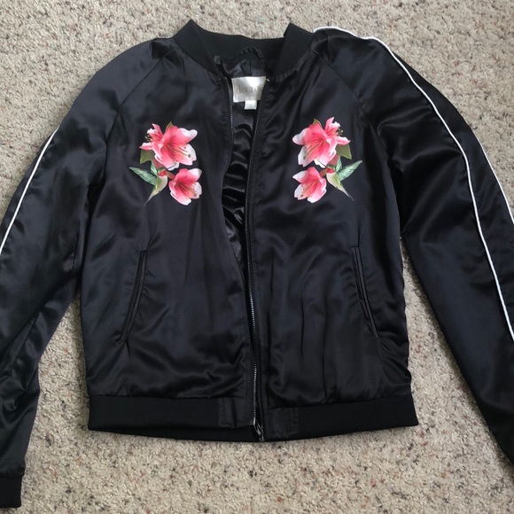 Jackets & Coats | Flower Theme Black Jacket | Poshmark
